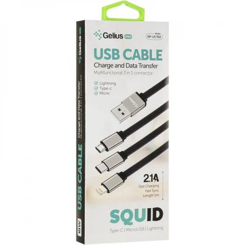 Купить USB кабель Gelius Pro Squid 3in1 MicroUSB/Lightning/Type-C 2.1A ...