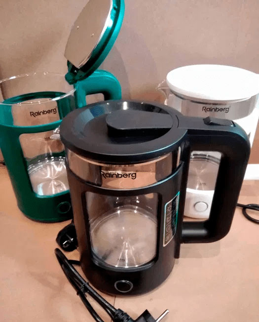 Прозрачны Стеклянный Чайник с Подсветкой Rainberg RB-2220 Дисковый Электрический Чайник 2200W ...