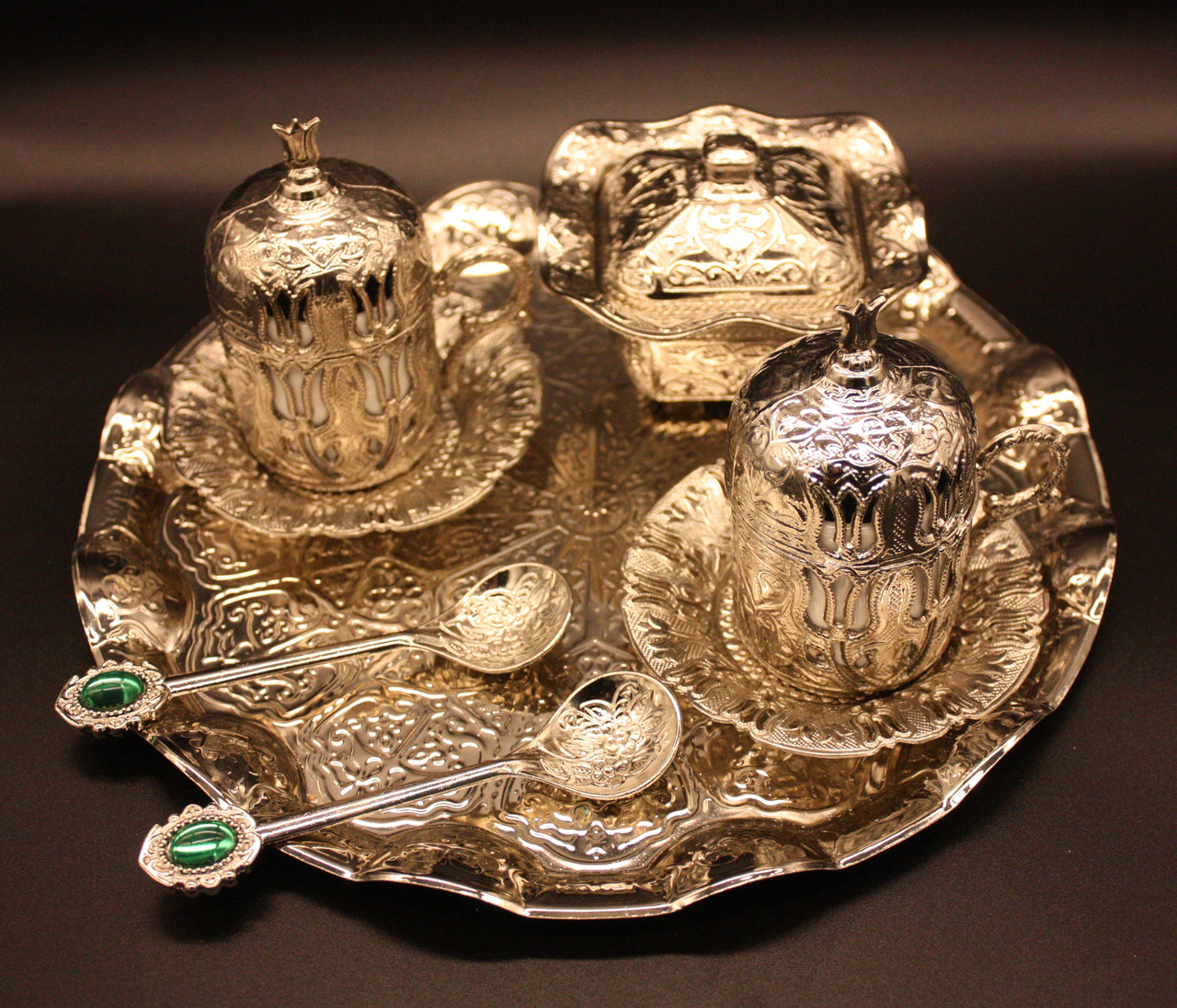 Турецкий Набор #12 для Подачи Кофе 50 Мл Демитас на Подносе Серебро ...