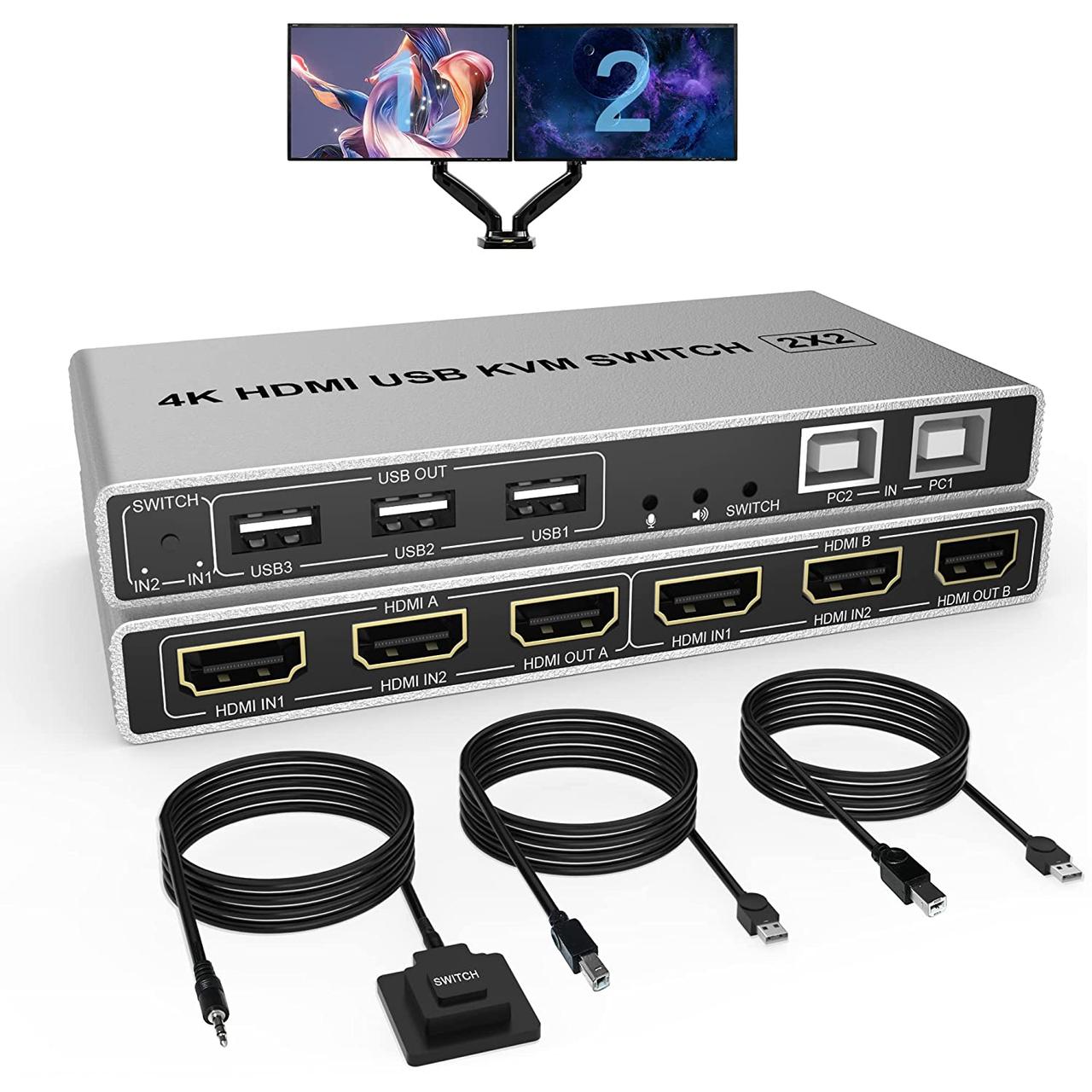 KVM-переключатель 4K ( Двойной монитор ) 2x2, цена 2920 грн — Prom.ua (ID#1676525729)