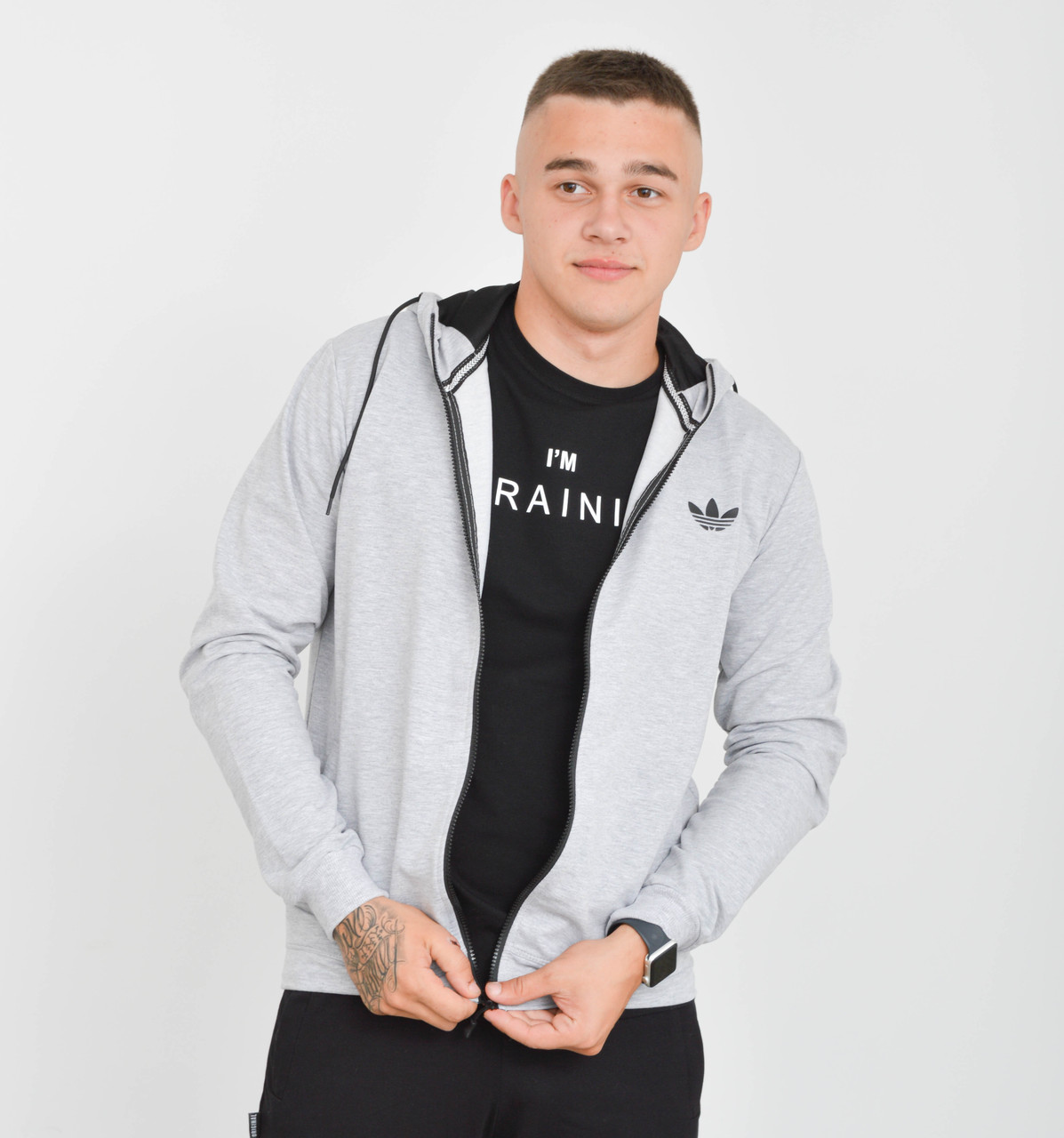 Купити Чоловіча кофта на замку Adidas світлий сірий, ціна 450 грн ...