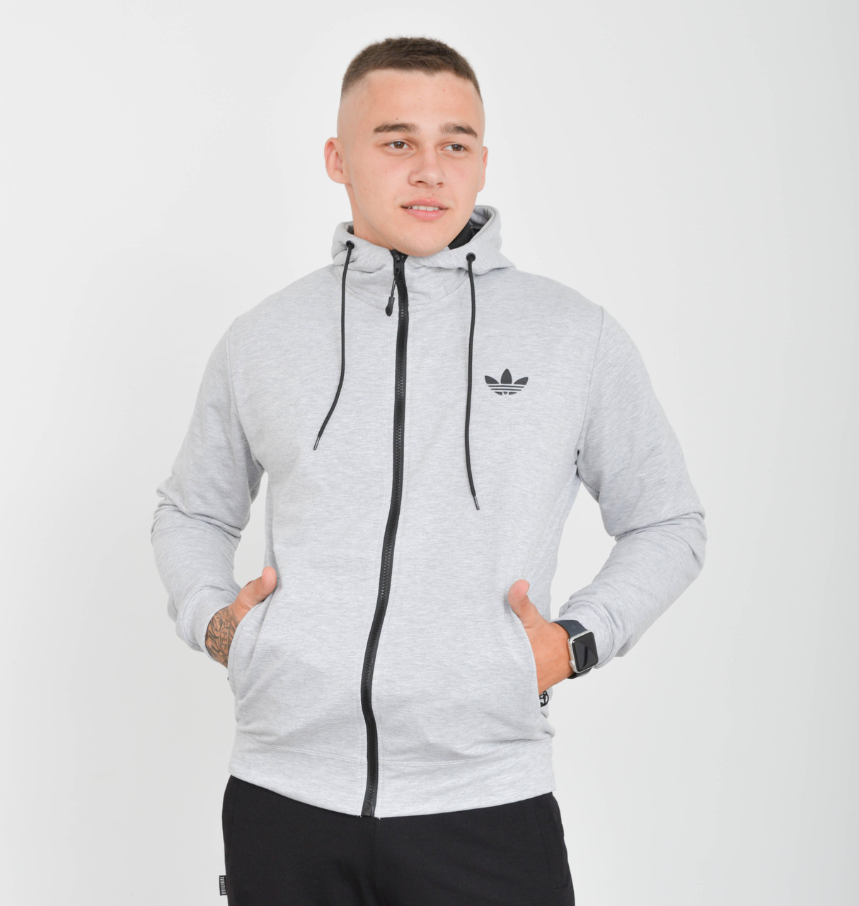 Купити Чоловіча кофта на замку Adidas світлий сірий, ціна 450 грн ...