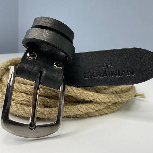 Ремінь чоловічий з натуральної шкіри для джинсів шкіряний пояс з тисненням I`m Ukrainian