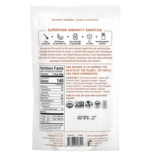Essential Living Foods, Organic, Superfood Immunity Smoothie Mix ...