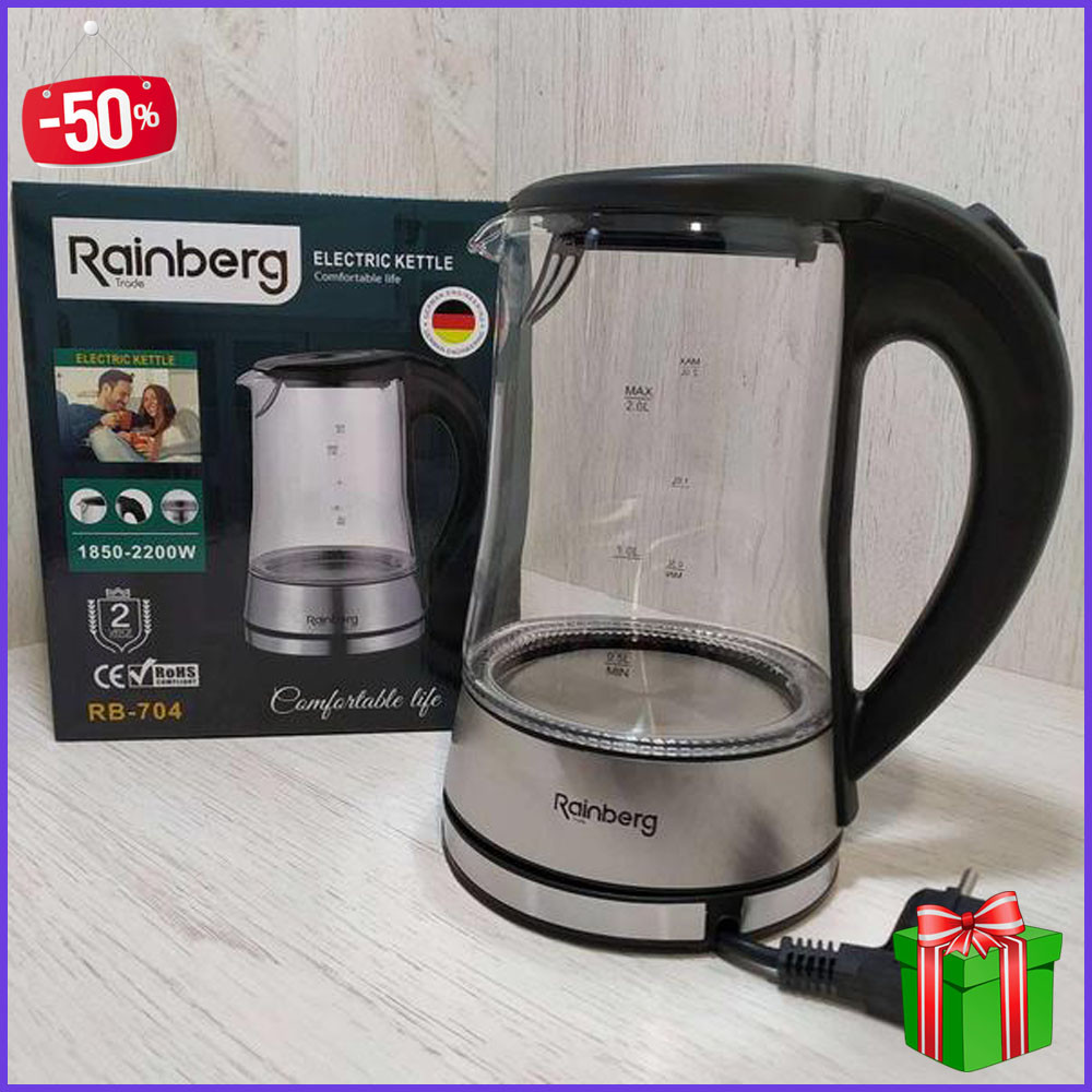 Большой Электрический Чайник с Подсветкой Rainberg RB704 Стеклянный ...