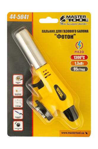 Горелка для газового баллона MASTERTOOL "Фотон" пьезоподжиг/керамическая защита Ø22 мм/1300°С 44 ...