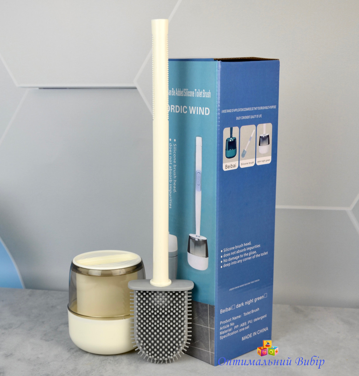 Молочно белый ершик для унитаза с гнущейся силиконовой щеткой и колбой ...