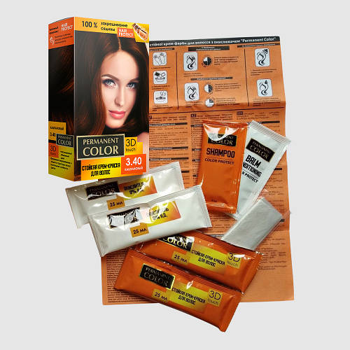 Крем-краска для волос с окислителем, тон Каштановый 3.40 Permanent ...
