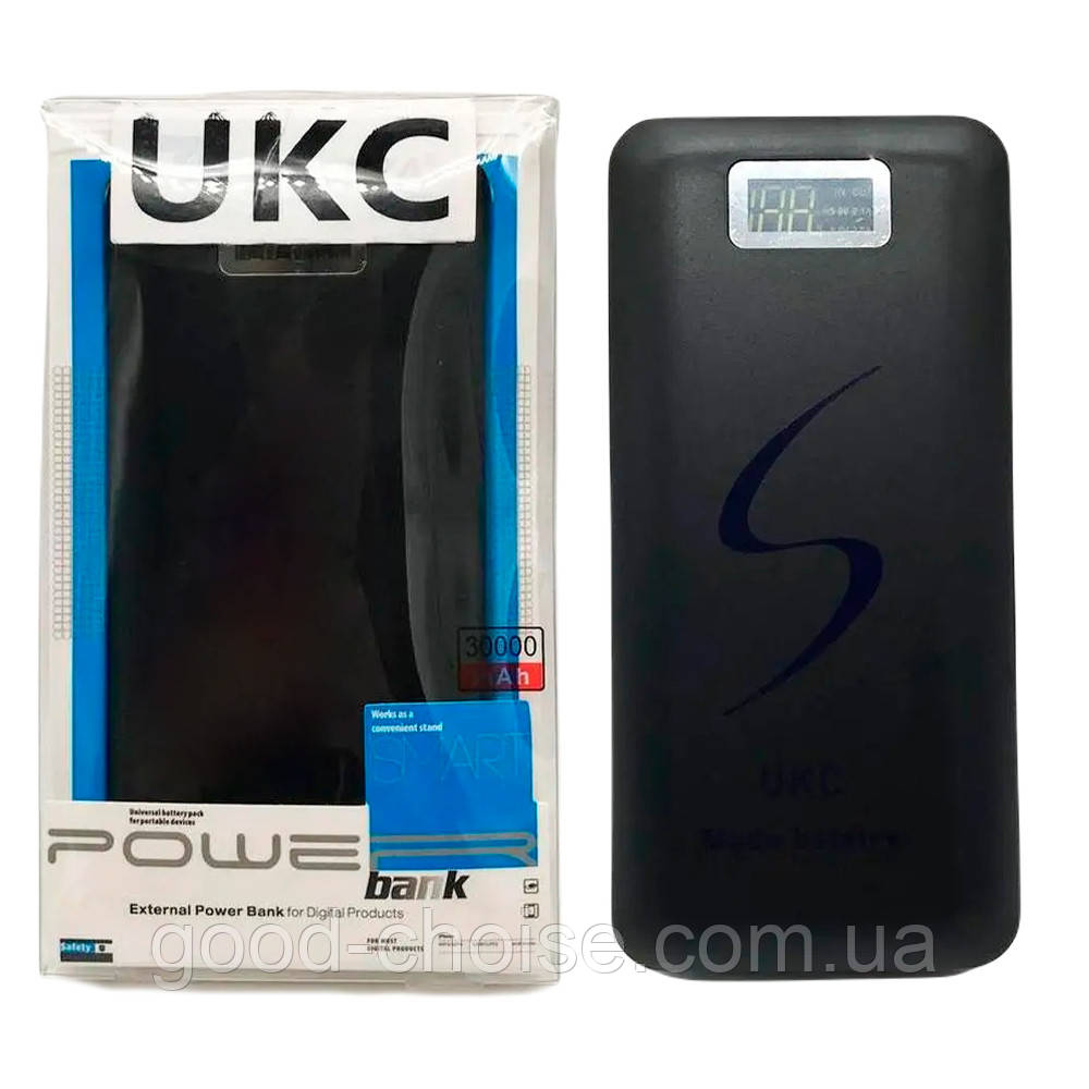 Power Bank на 30000mAh UKC з LCD дисплеєм, Чорний / Портативна зарядка ...