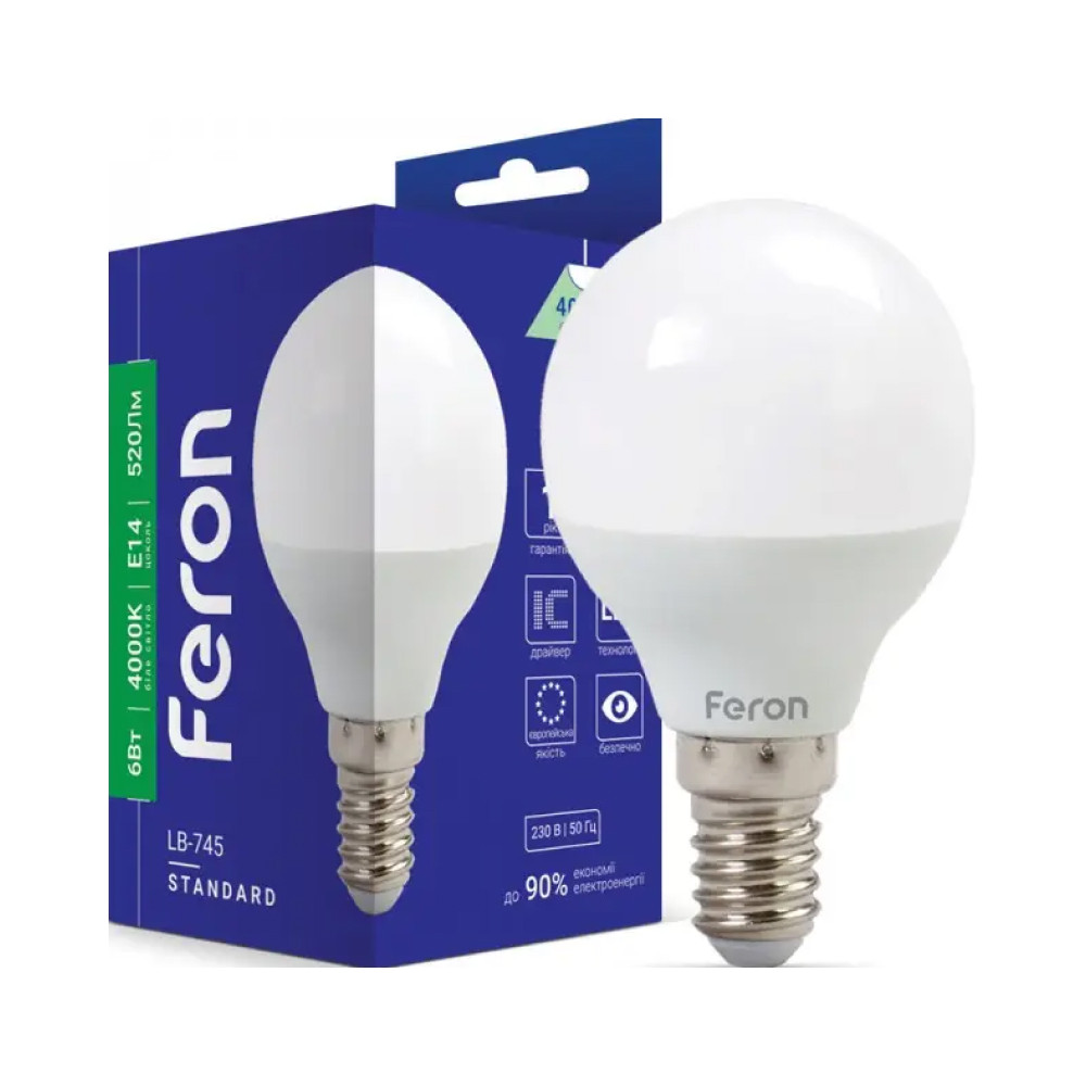 LED лампочка Feron LB-745 6W P45 230V 520Lm E14 4000K 5029 (ID ...