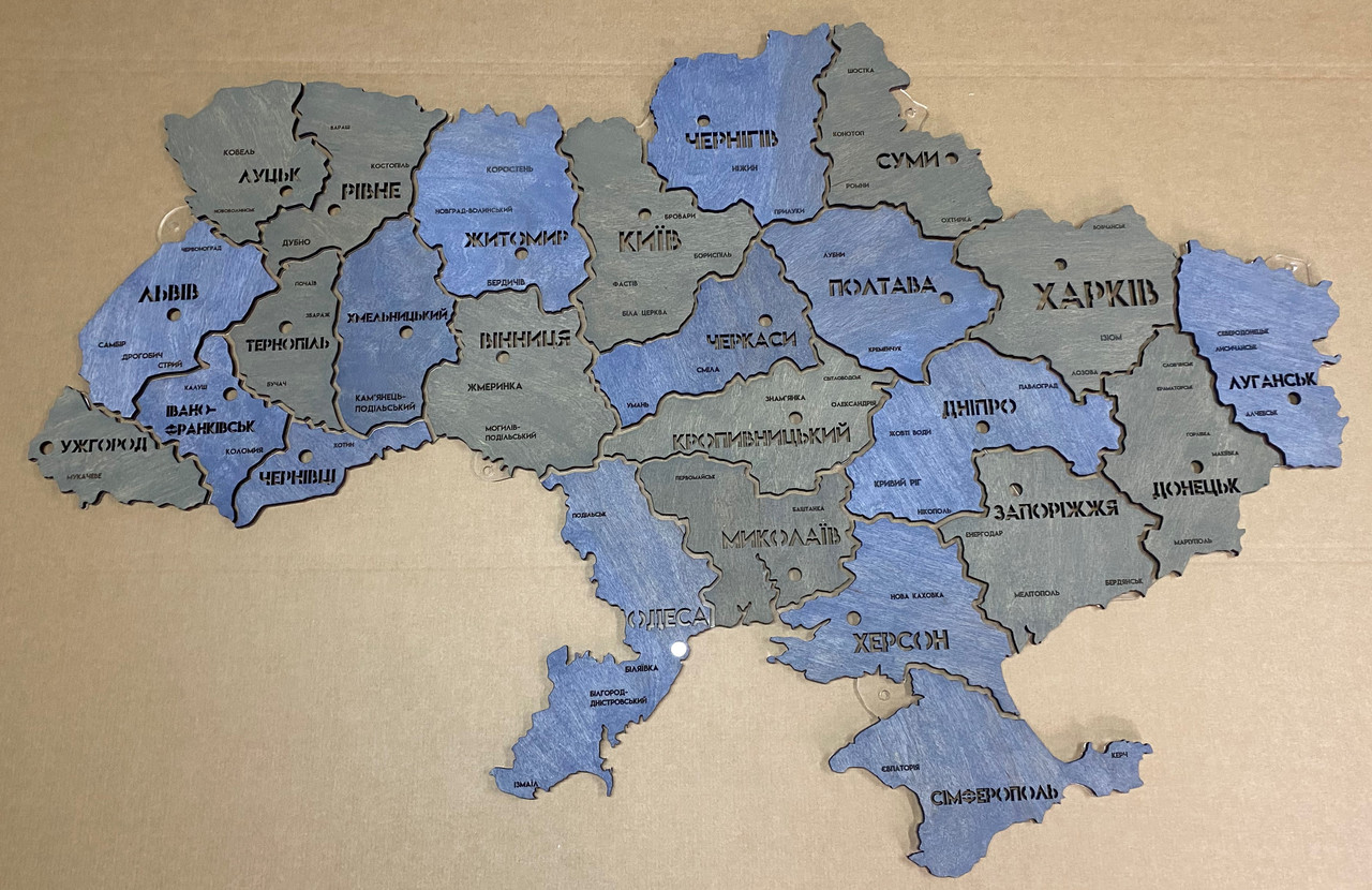 Карта України на Акрилі З Підсвіткою Між Областями Колір Blueandgrey