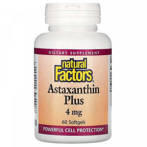 Астаксантин +, Astaxanthin Plus, Natural Factors, 4 мг, 60 мягких ...