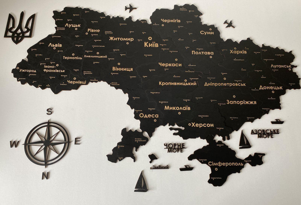 Купить Деревянная карта Украины однослойная 2D - Настенная/Декоративная ...