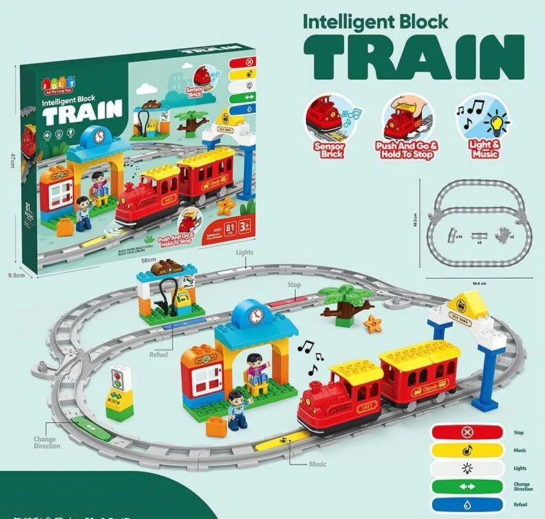 Купить Конструктор для малюків Залізниця JDLT 5451,їздить,підсвічування, звук ,81 деталь, цена ...