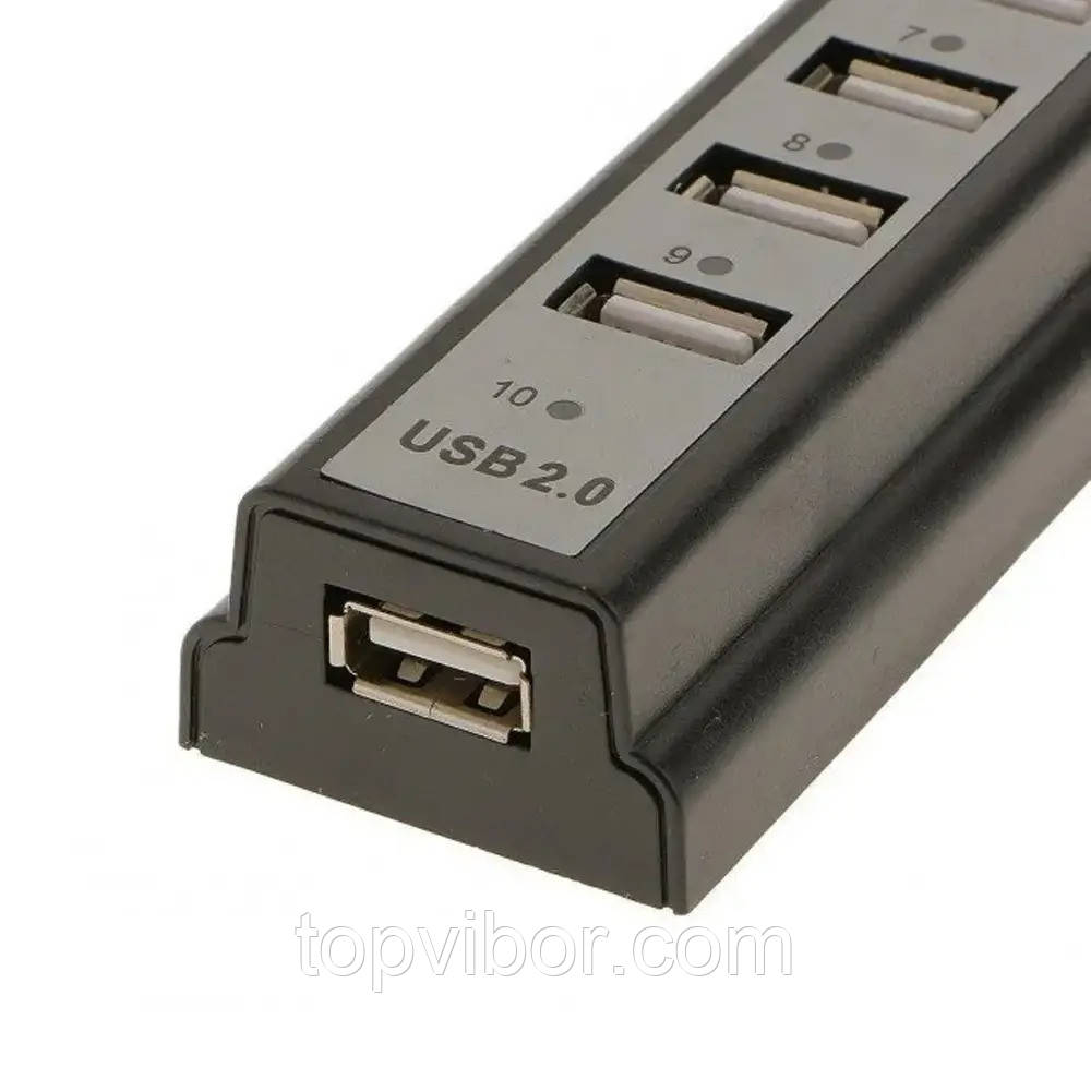 Разветвитель USB 2.0 на 10 портов, Черный концентратор юсб разветвитель ...