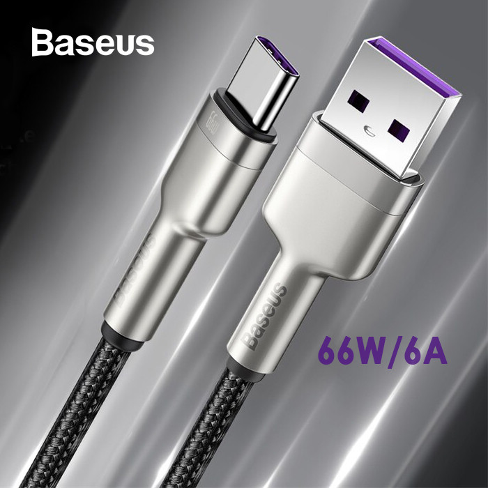 Кабель USB на Type-C для швидкої зарядки BASEUS 66W 6A Fast Charging Data Cable 1 м (чорний) (ID ...