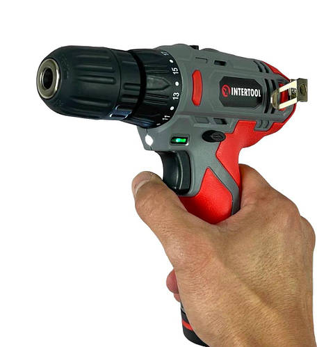 Аккумуляторный шуруповерт с литиевой батареей Li-ion Intertool DT-0310 (12В 30Нм 1300об/мин ...