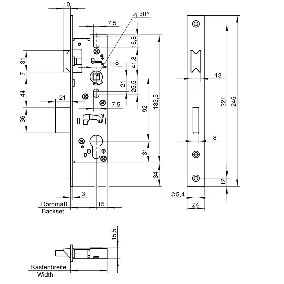 Замок врезной Wilka 1438 35D/P24/L+P/N1 никель (Германия) купить по ...