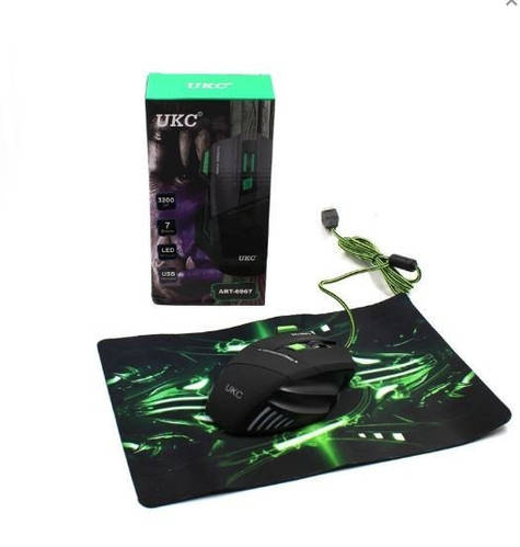 Мышка проводная игровая UKC X7S 7D с ковриком 6967 black/green, цена 449 грн — Prom.ua (ID ...