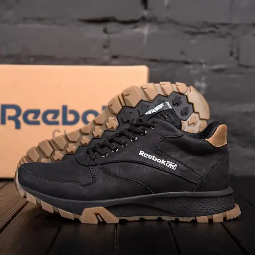 Мужские зимние кроссовки Reebok черные кожаные (рибок). ЧИТАЙТЕ ...