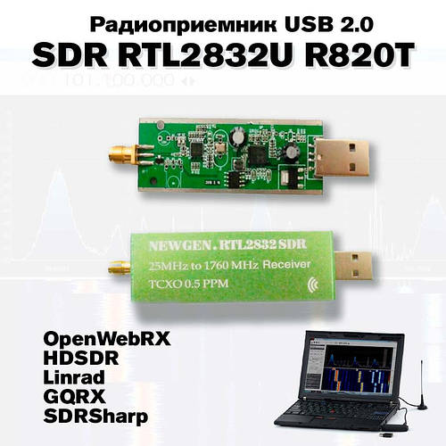 Радіоприймач SDR RTL2832U R820T USB 2.0 (100 KHZ 1.7 GHz) SDRSharp ...