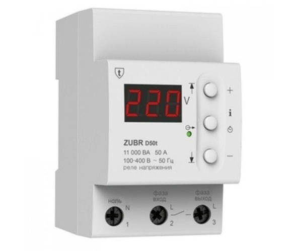 Реле напряжения ZUBR D50t (50А max 60А) 11000 ВА, термозащита., цена ...