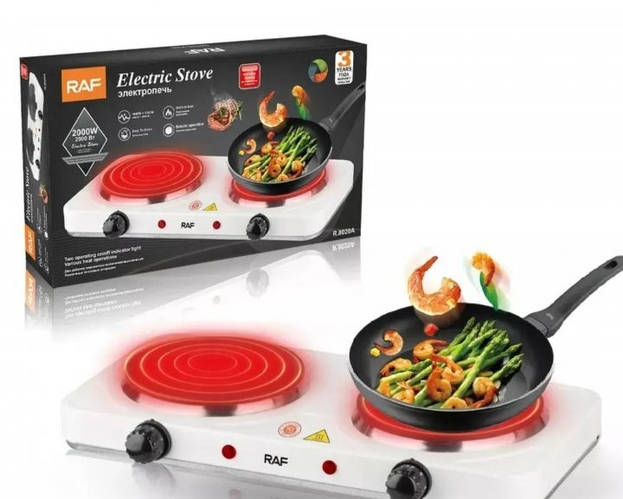 Електрична плита RAF R.8020A 1000 вт+1000 вт 15.5 см, 5 рівнів нагріву, дві конфорки, ціна 899 ...