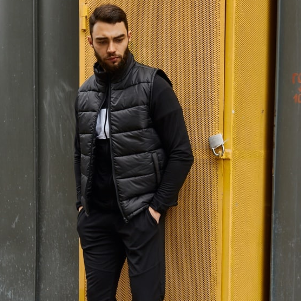 Спортивная мужская жилетка дутая безрукавка стильный жилет черная (ID ...