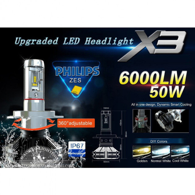 Купити Лампи світлодіодні LED 6000 LM з цоколем H4 потужністю 50 W і ...