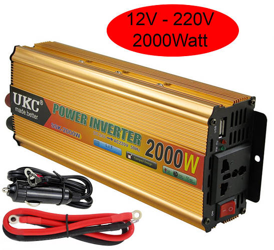 Інвертор 12V-220 "UKC 2000W", перетворювач напруги 12V-220V (1USB, 1 розетка, потужність 2000Вт ...