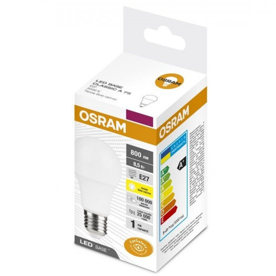 LED лампа OSRAM LED BASE CLA75 8,5W (800Lm) 3000K E27 (ID#1697615960), цена: 132 ₴, купить на ...