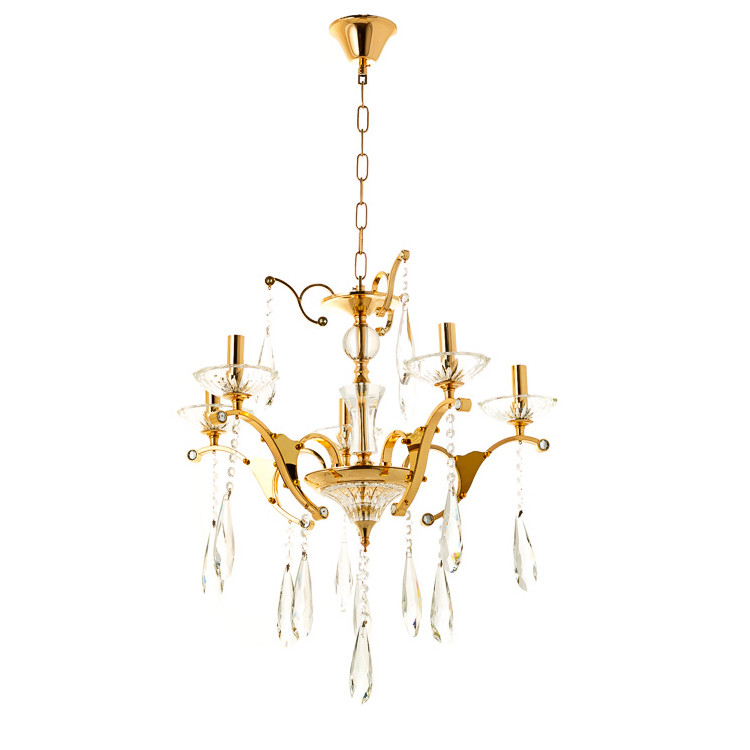 Люстра классическая с 5 плафонами из прозрачного стекла цвета золото ...