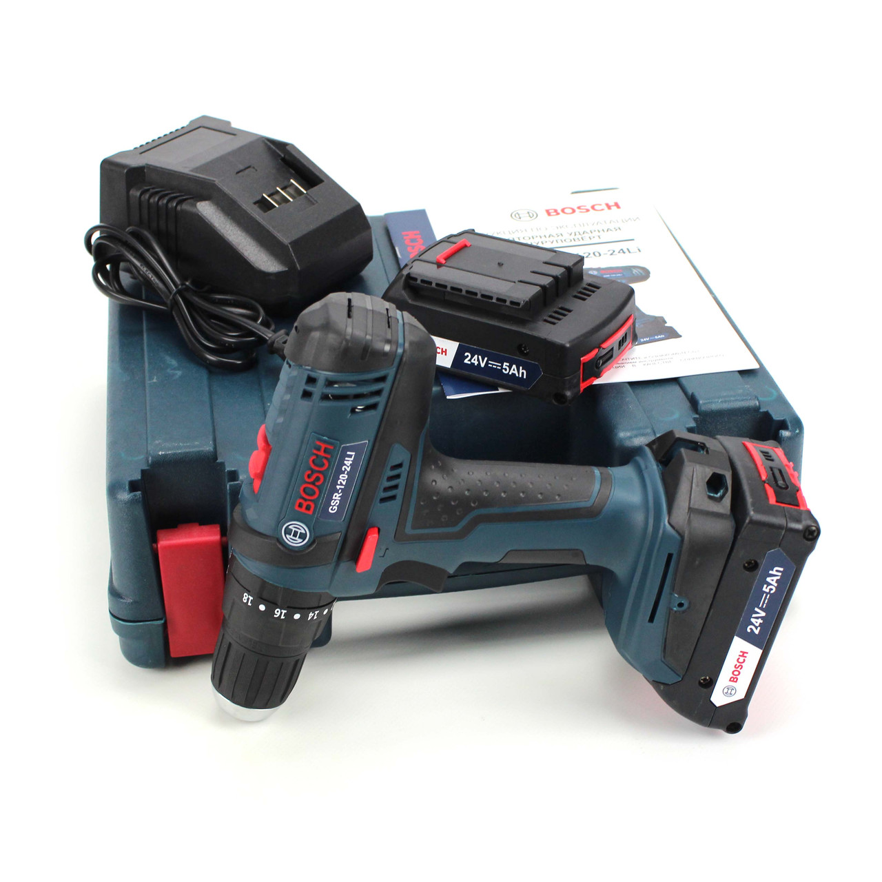 Ударный шуруповерт Bosch GSB 24-2LI (24V 5Ah) с набором инструментов ...