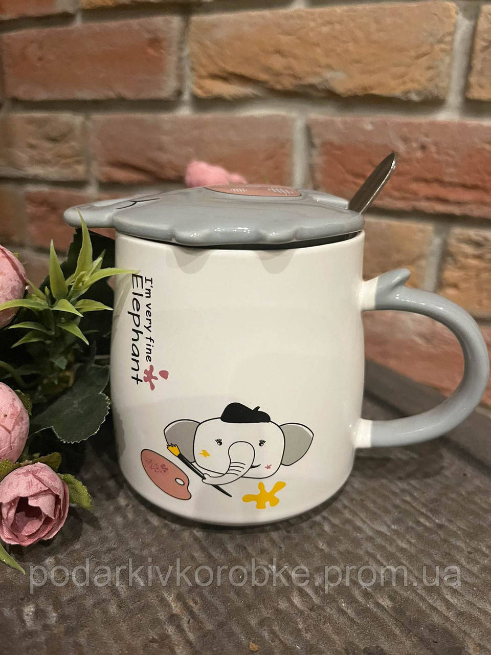 Чашка с ложкой и крышкой "Слоник", 400 мл (ID#1372828762), цена: 250 ...