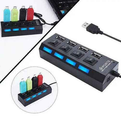 Високошвидкісний USB HUB на 4 порти з кнопками вимкнення. USB ...