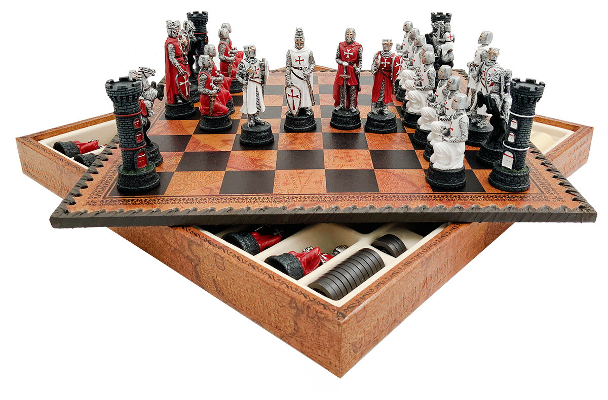 Элитные Шахматы Шашки + Нарды Italfama "Крестовый Поход" Материал Кожа ...