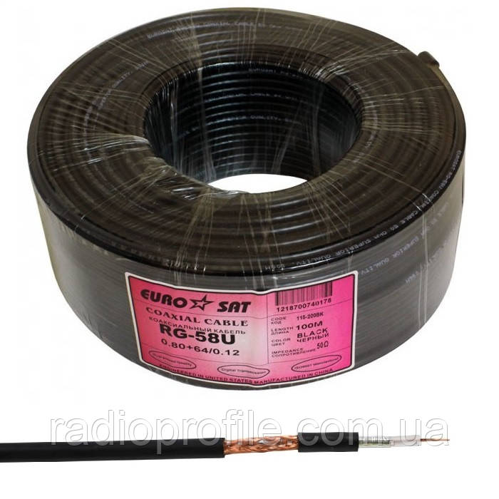 Купити Кабель коаксіальний RG-58C/U EUROSAT 1х0.8CU/AL foil/64х0.12CU ...