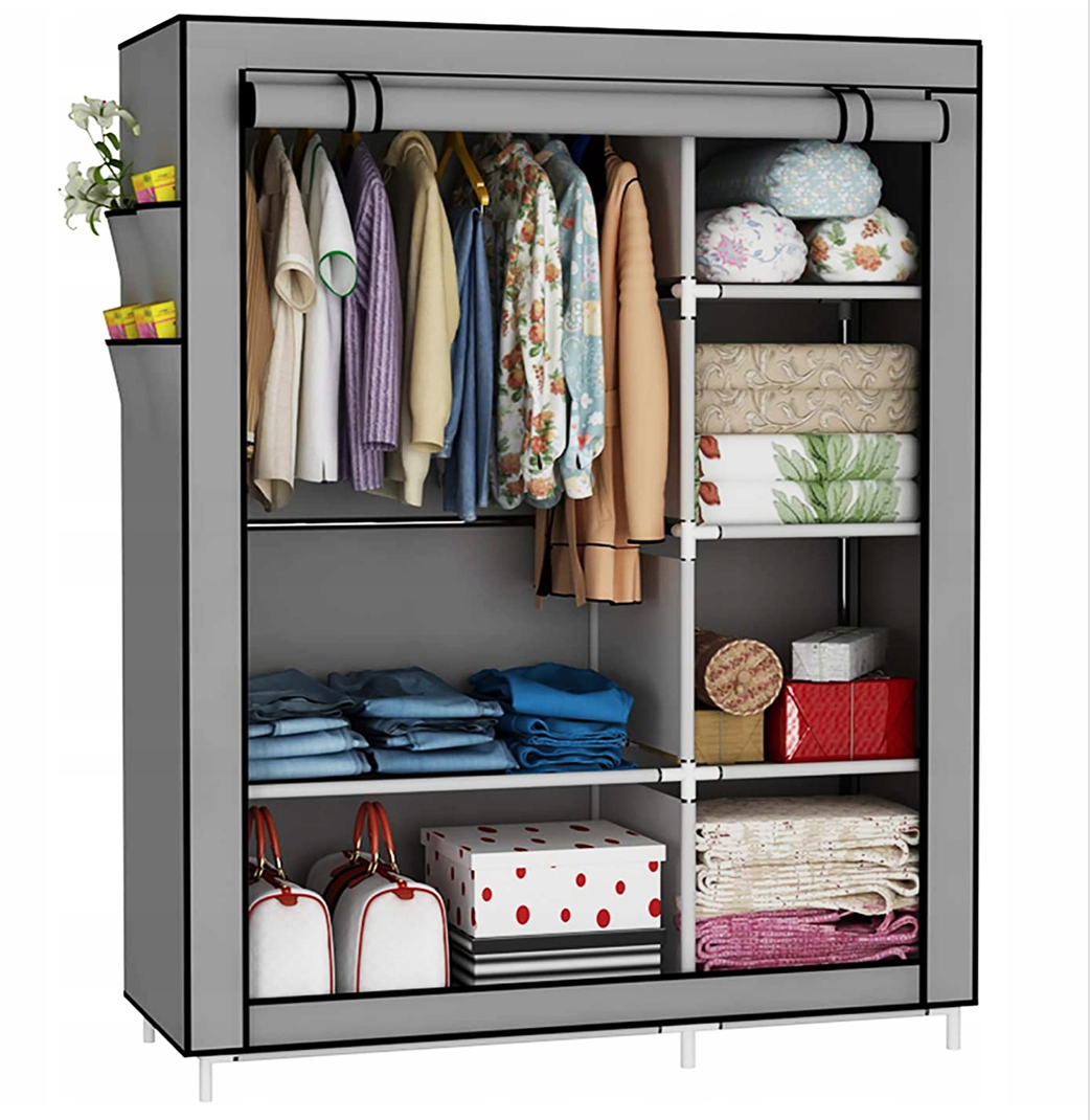 Складна тканинна шафа органайзер на 2 секції для одягу та взуття Storage Wardrobe 68110 Сірий