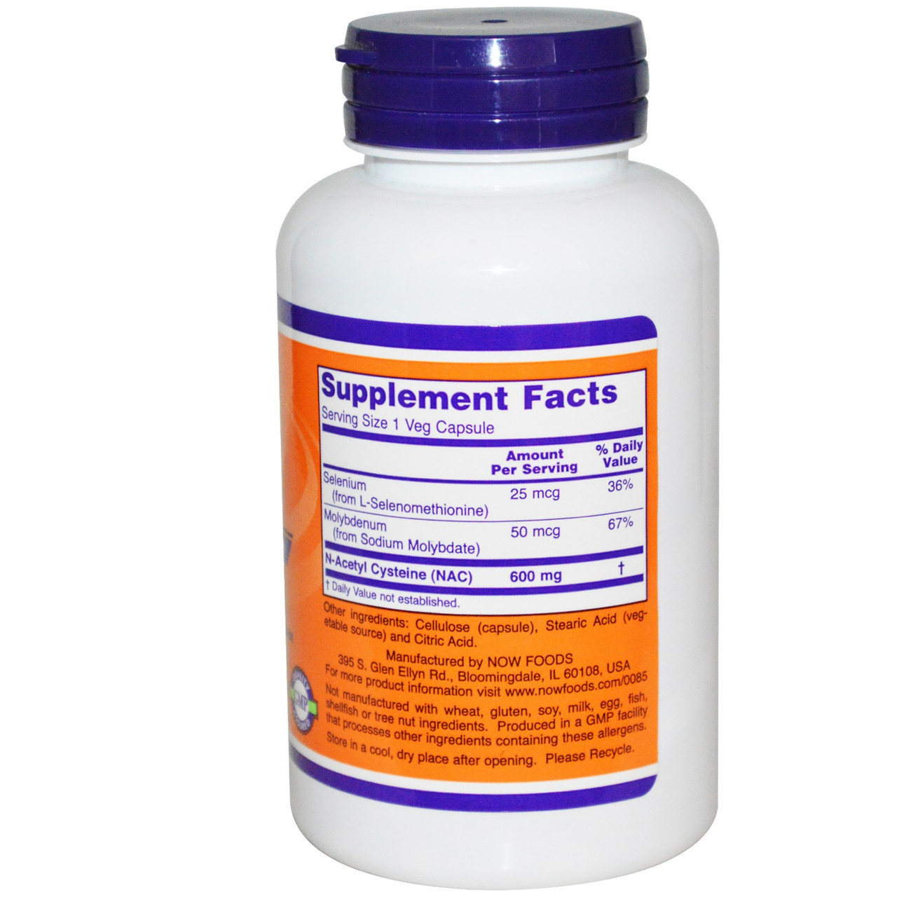 NAC (N-ацетил-L-цистеин), Now Foods, 600 мг, 100 капсул, цена 701.80 ...