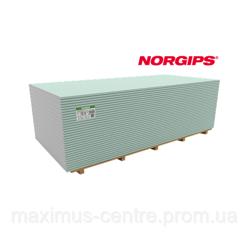 Гипсокартонная плита Norgips GKBI, 2600×1200×12.5 мм, влагостойкая ...