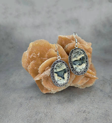 Сережки дендроопал овал. Дендритовий опал в сріблі кульчики ...