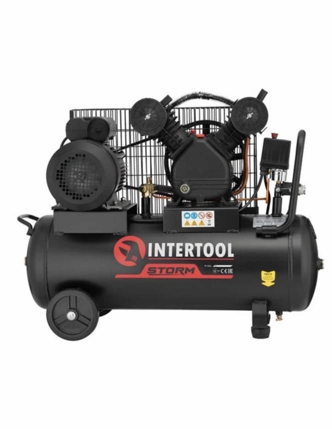 Компрессор 100 л, 3 кВт, 220 В, 8 атм, 500 л/мин, 2 цилиндра, STORM INTERTOOL PT-0014: продажа ...