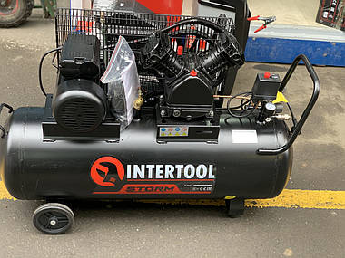 Компрессор 100 л, 3 кВт, 220 В, 8 атм, 500 л/мин, 2 цилиндра, STORM INTERTOOL PT-0014: продажа ...
