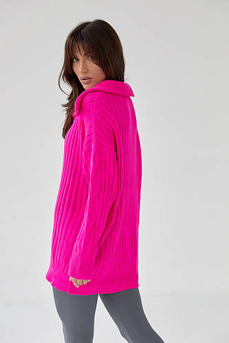 Купить Свитер вязаный женский с молнией на воротнике - фуксия цвет, L ...