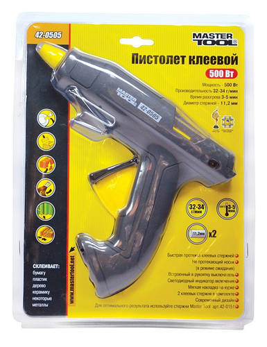 Купить Пистолет клеевой MASTERTOOL Ø 11,2 мм 500Вт/220В/50Гц 32-34 г/мин "Капля-Стоп" 42-0505 ...