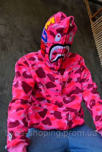 Толстовка Bape Shark Camo Pink худи бейп шарк камо розовая (ID ...