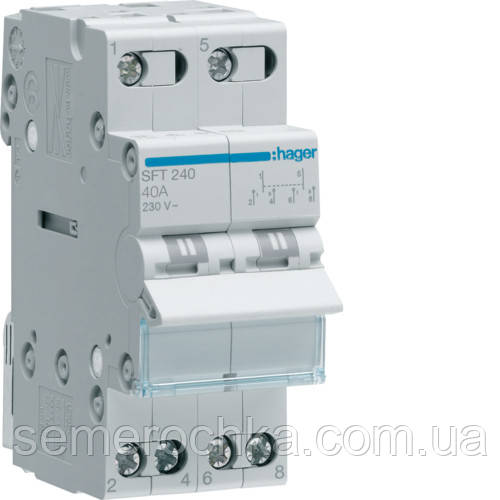 Перемикач 2P 40А, SFT240 Hager, введення резерву I-0-II трипозиційний ...