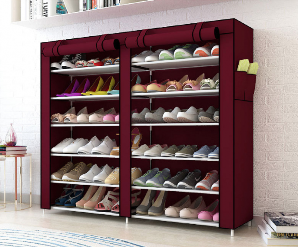 Мобильный Тканевой Шкаф органайзер Hcx для Хранения Вещей и Обуви T 2712 на 2 Секции Бордовый