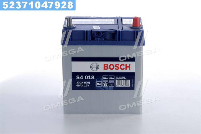 Купить Аккумулятор 40Ah-12v BOSCH (S4018) (187x127x227),R,EN330( Азия ...
