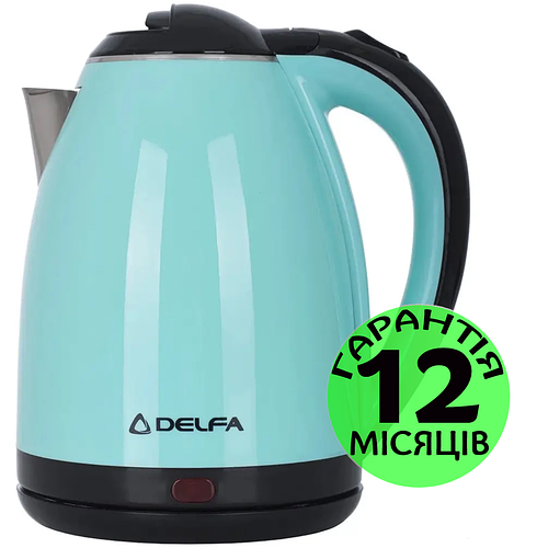 Електрочайник Delfa 3520 X, металевий (нержавіюча сталь), бірюзовий, електричний чайник (ID ...